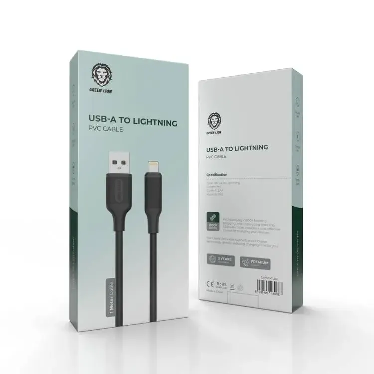 Green Lion USB-A to Lightning PVC Cable 1M 2.4A – Black – الهواتف الذكية
